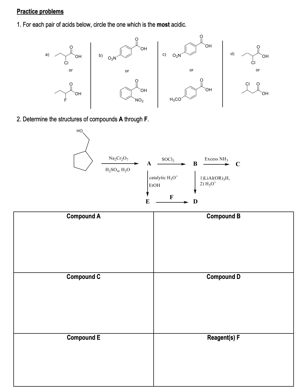Solved Practice problems 1. ﻿For each pair of acids below, | Chegg.com