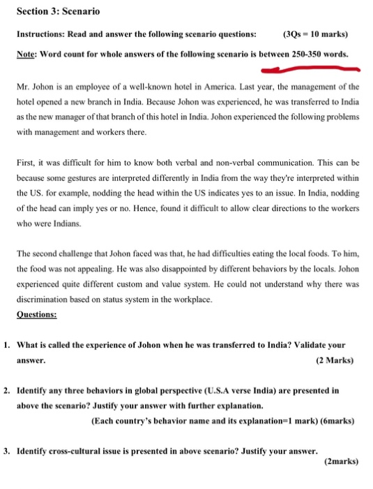 Solved Section 3: Scenario Instructions: Read and answer the | Chegg.com