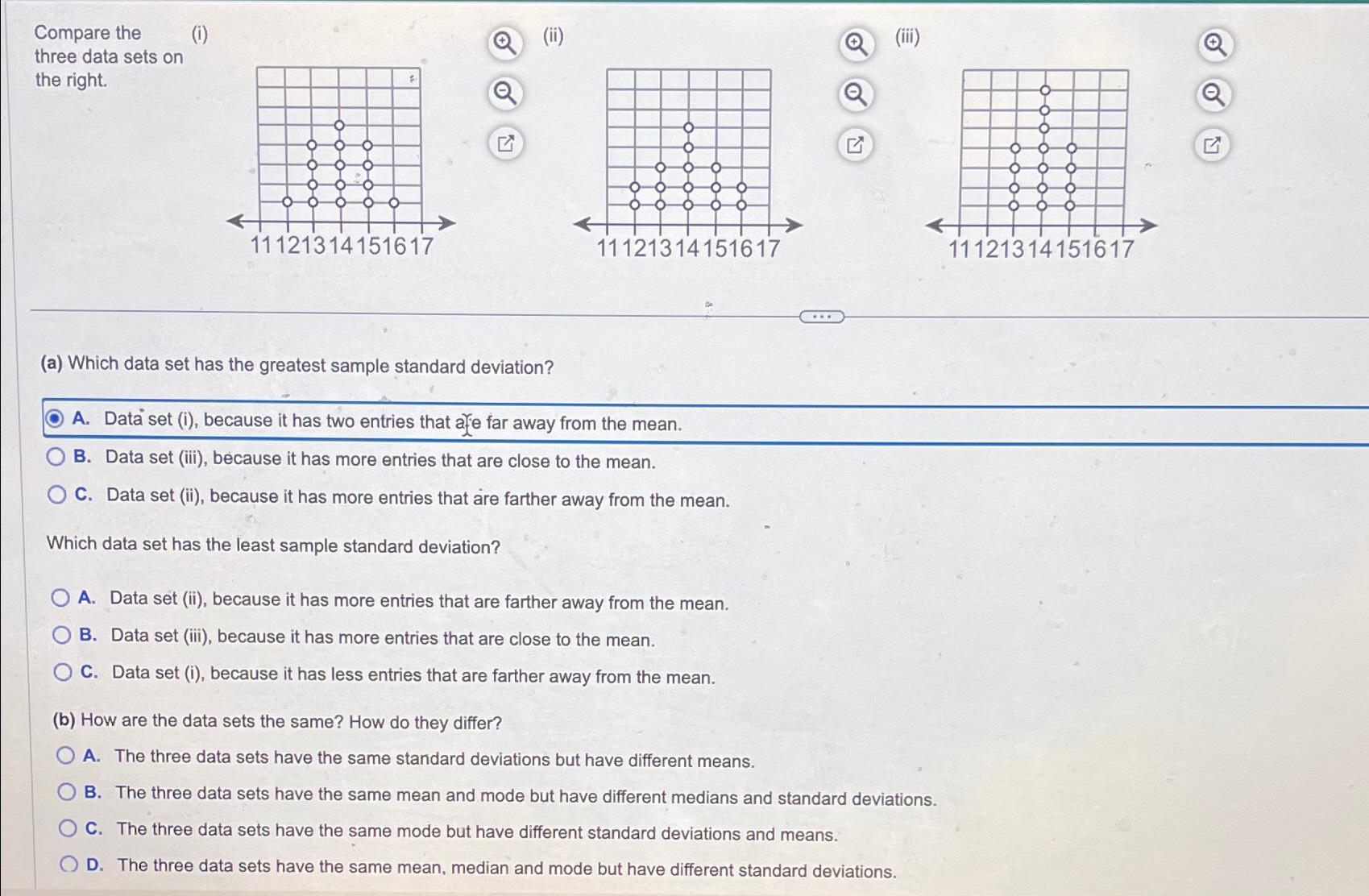 Solved Compare the three data sets on the | Chegg.com