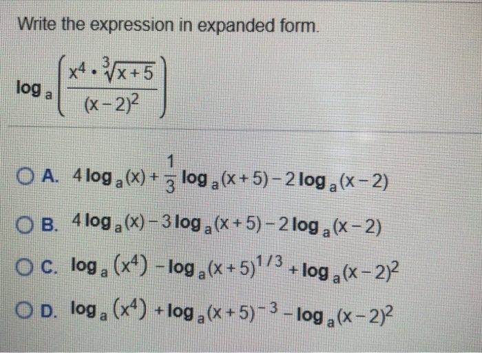 Solved Write the expression in expanded form. X. X +5 log a | Chegg.com
