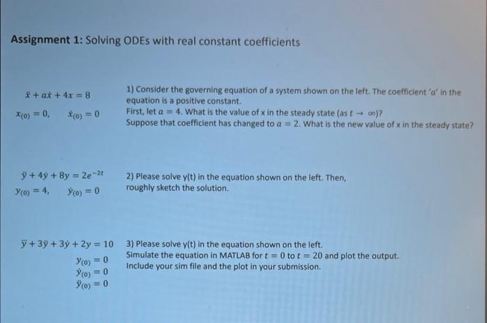 Solved Assignment 1: Solving ODEs with real constant | Chegg.com