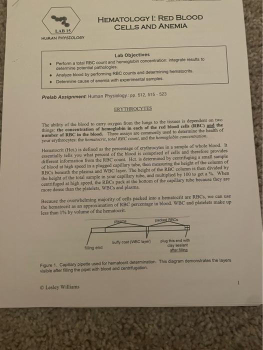 HEMATOLOGY I: RED BLOOD CELLS AND ANEMIA Lab | Chegg.com