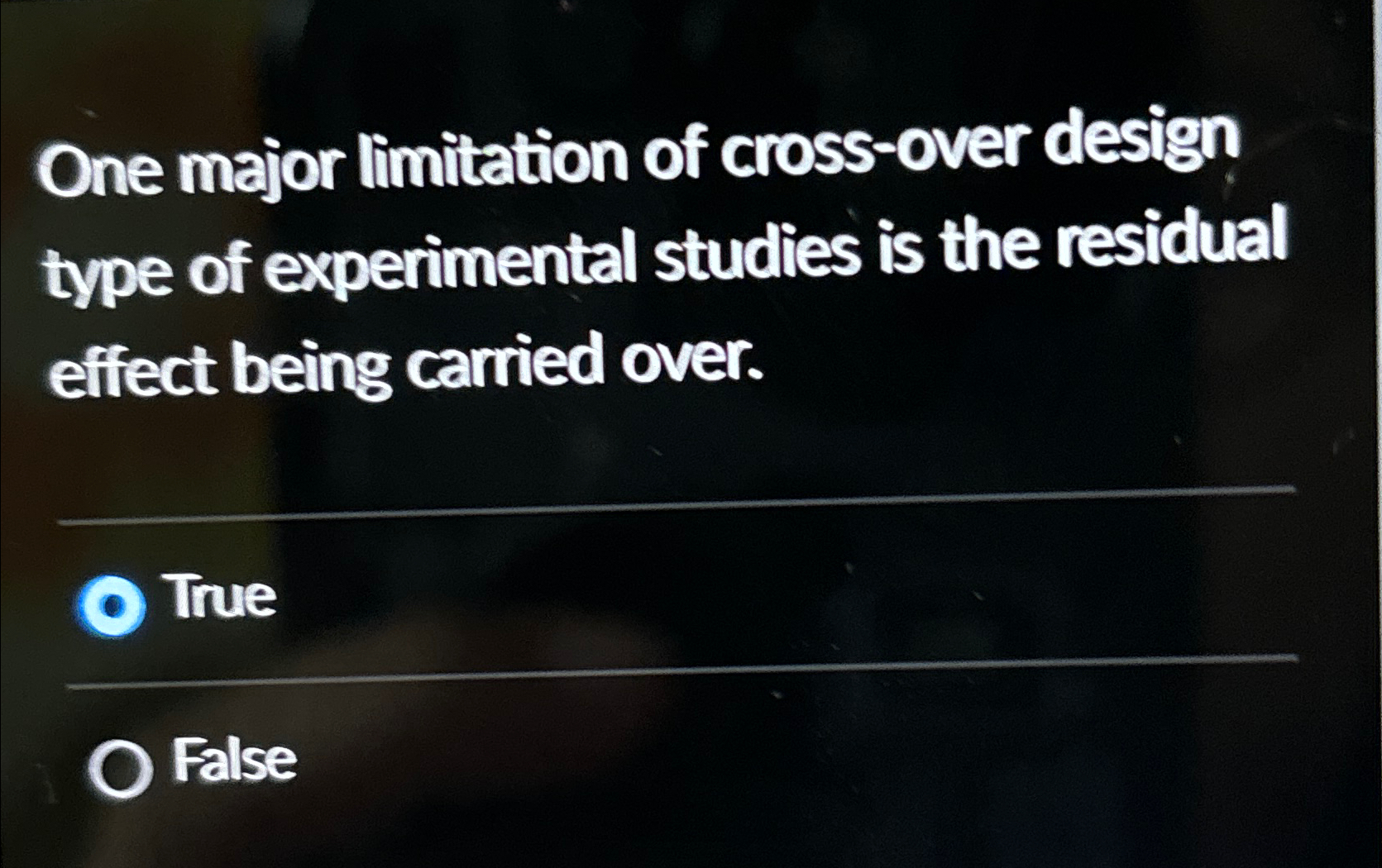 Solved One major limitation of cross-over design type of | Chegg.com