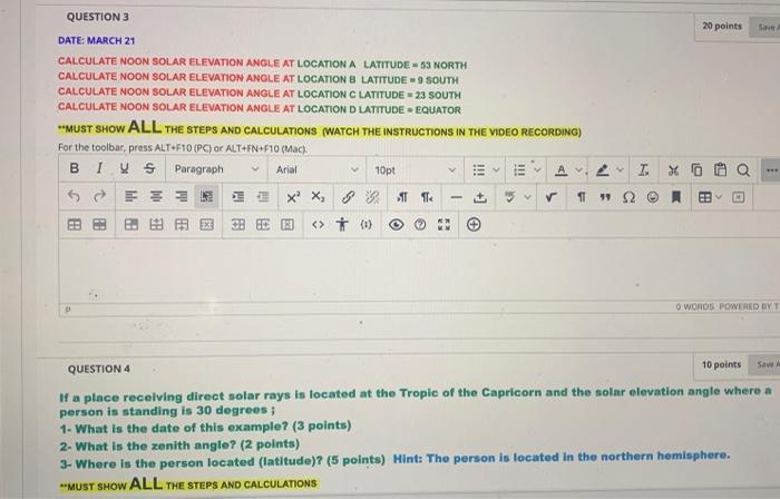 Solved QUESTION 3 DATE: MARCH 21 CALCULATE NOON SOLAR | Chegg.com