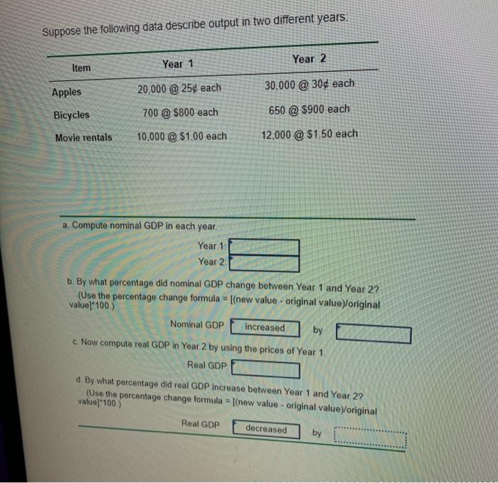 Solved Suppose the following data describe output in two | Chegg.com