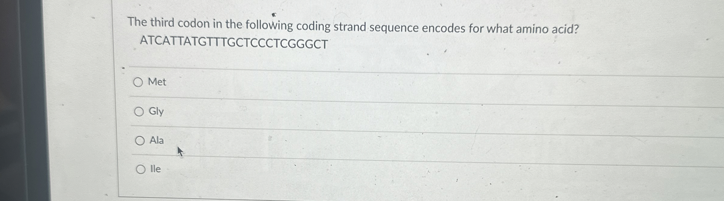 Solved The third codon in the following coding strand | Chegg.com