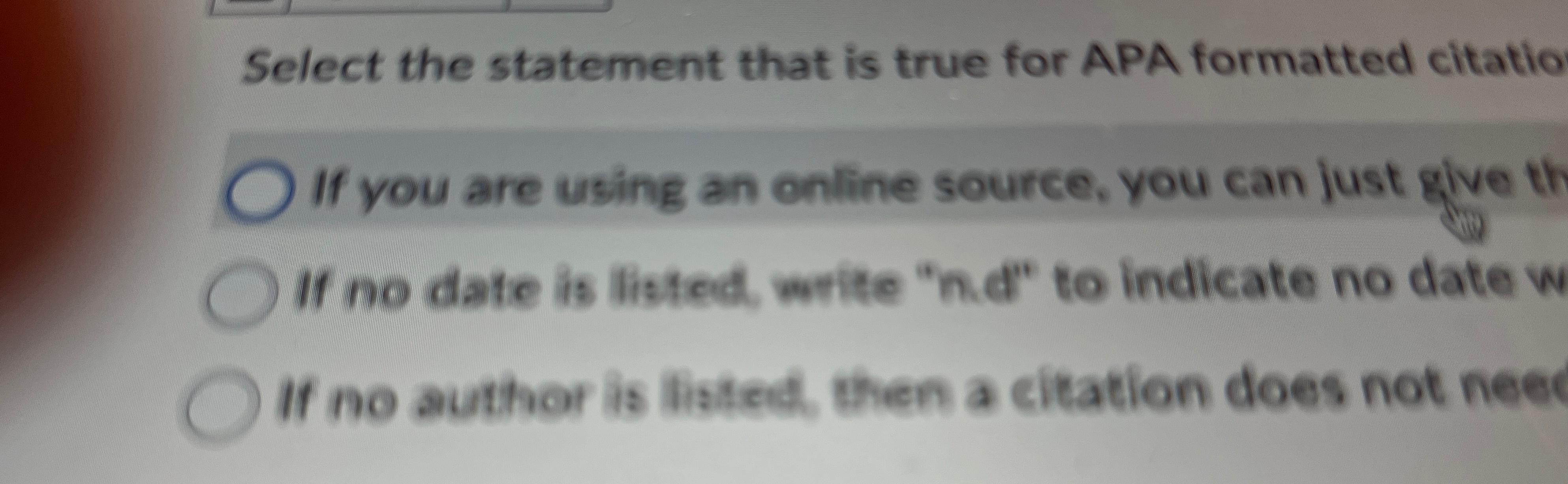 Solved Select the statement that is true for APA formatted | Chegg.com