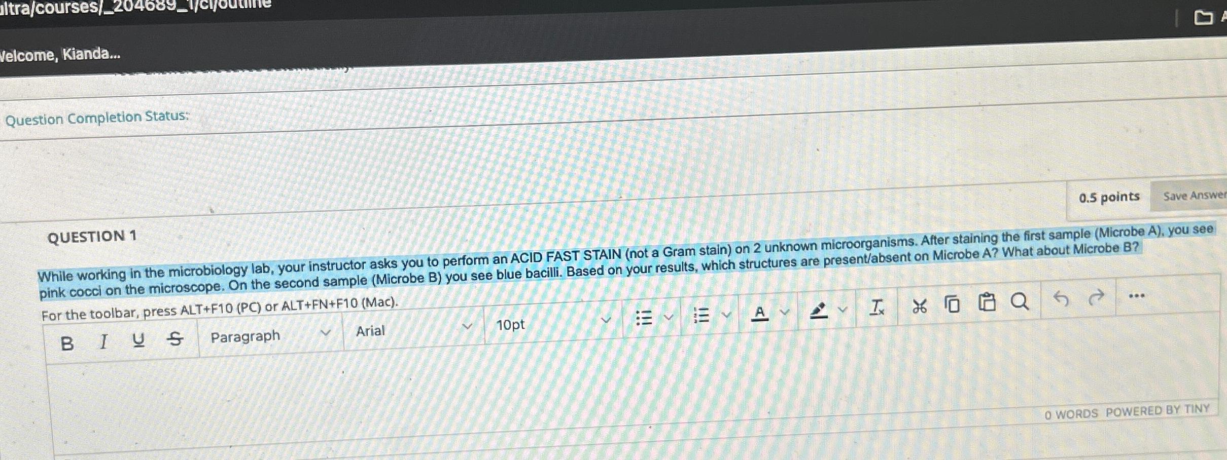 Solved Velcome, Kianda...Question Completion Status:QUESTION | Chegg.com