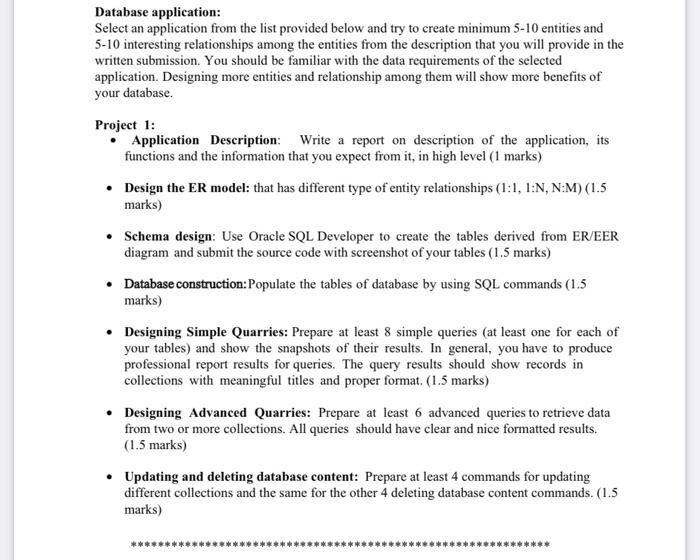 Solved Database application: Select an application from the | Chegg.com