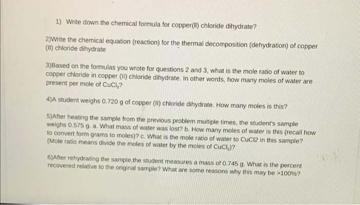 Solved 1) Write down the chemical formula for copper(II) | Chegg.com