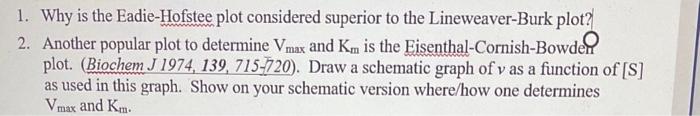 Solved 1. Why is the Eadie-Hofstee plot considered superior | Chegg.com