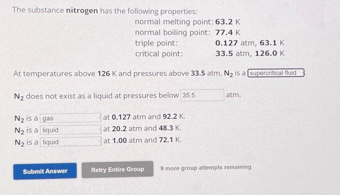 Solved The substance nitrogen has the following properties: | Chegg.com