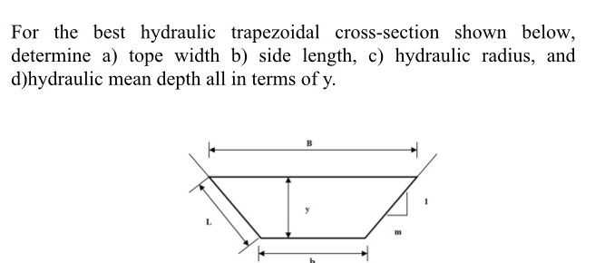 Solved For the best hydraulic trapezoidal cross-section | Chegg.com