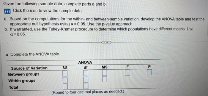 Solved Given the following sample data, complete parts a and | Chegg.com
