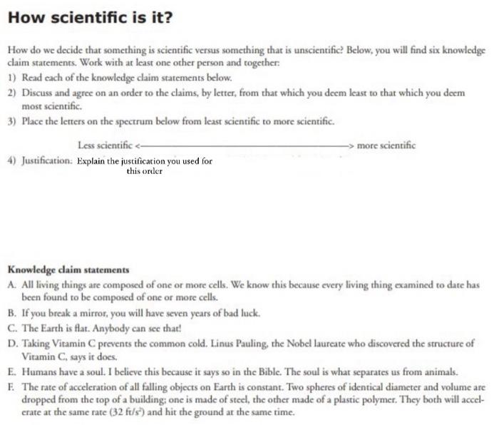 Solved How scientific is it? How do we decide that something | Chegg.com