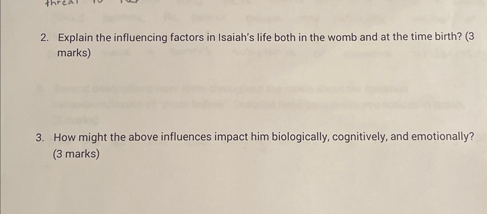 Solved Explain the influencing factors in Isaiah's life both | Chegg.com