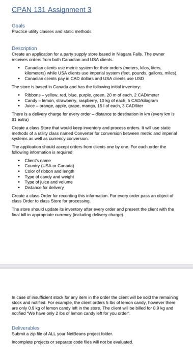 Cpan 131 Assignment 3 Goals Practice Utility Classes