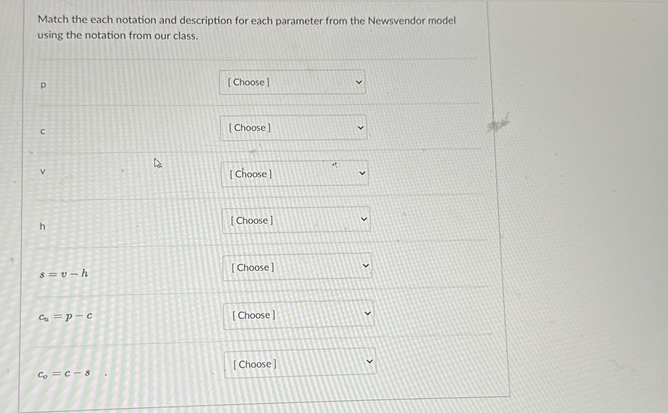 Solved Match the each notation and description for each | Chegg.com
