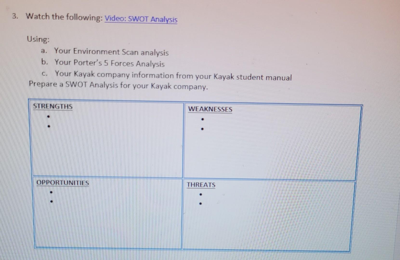 Solved 3. Watch the following: Video: SWOT Analysis Using: | Chegg.com