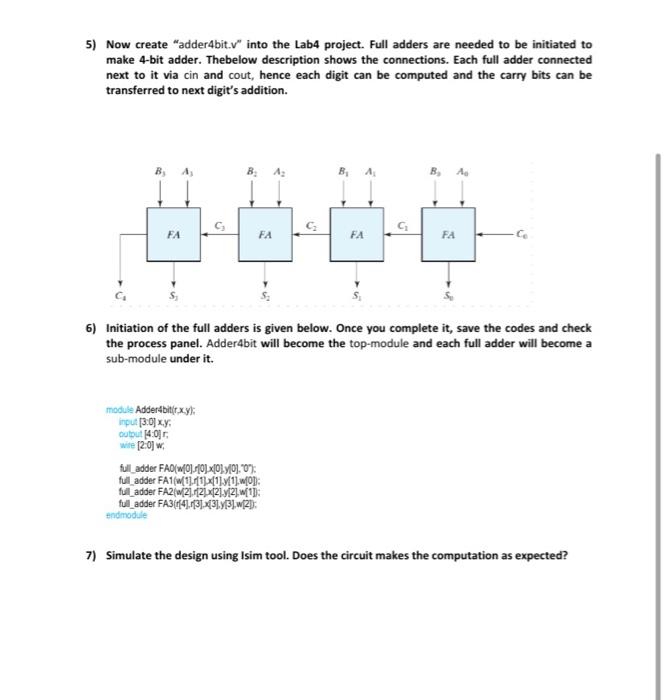 Solved SUBJECT: Creating a 4-bit adder module using gate | Chegg.com