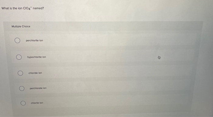 Solved What is the ion CIO4 named? Multiple Choice | Chegg.com