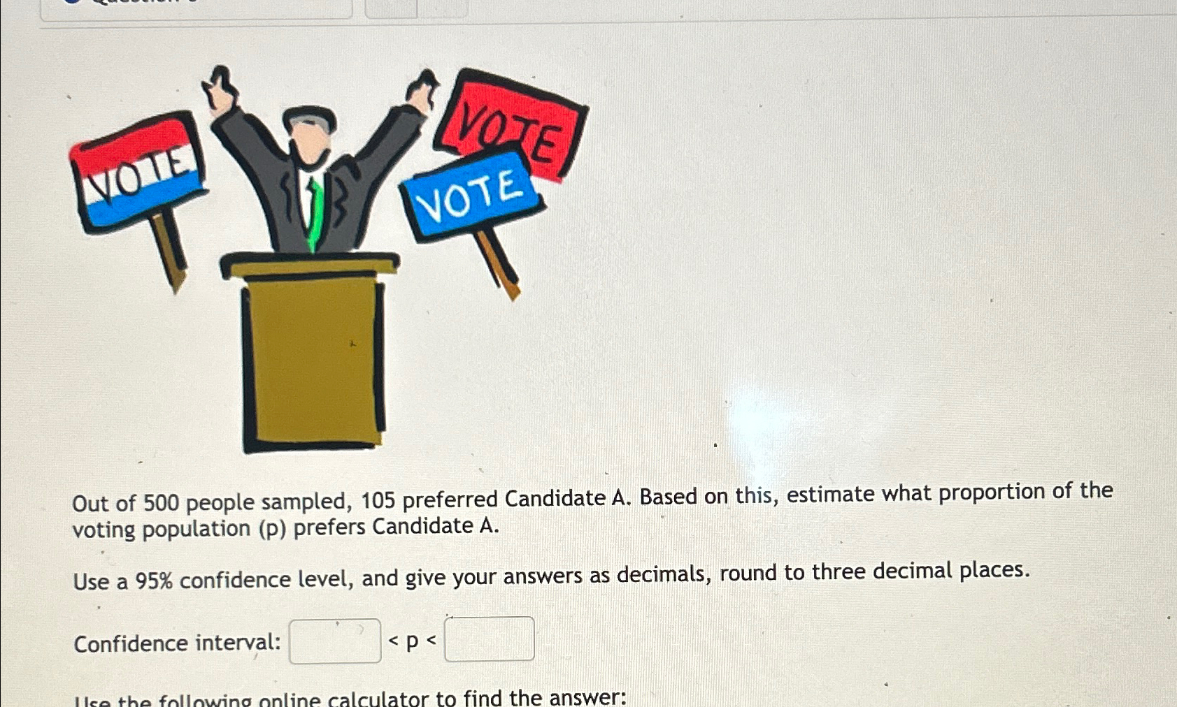 Solved Out of 500 ﻿people sampled, 105 ﻿preferred Candidate | Chegg.com