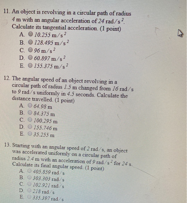 Solved 11. An object is revolving in a circular path of | Chegg.com