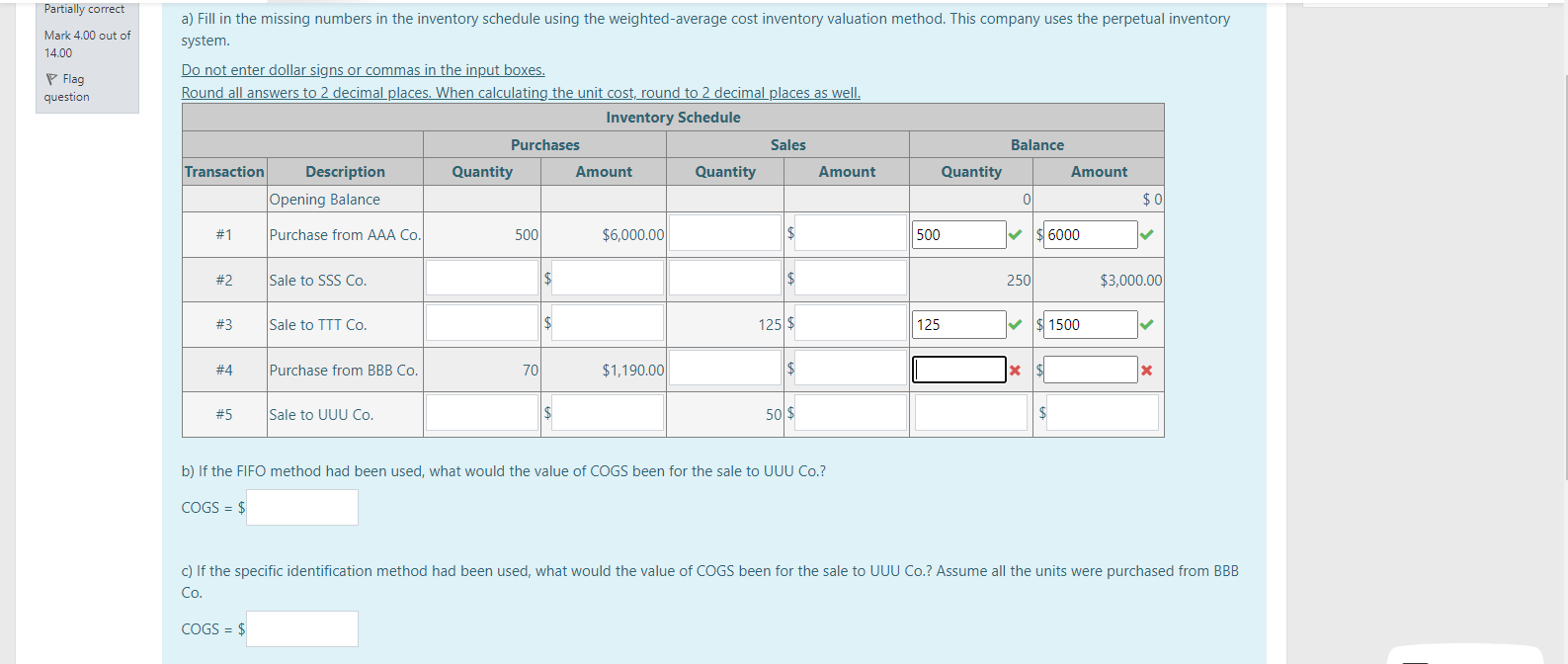 Solved a) ﻿Fill in the missing numbers in the inventory | Chegg.com