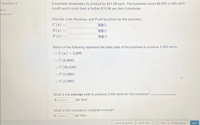 Solved A business wholesales its product for $41.68 each. | Chegg.com