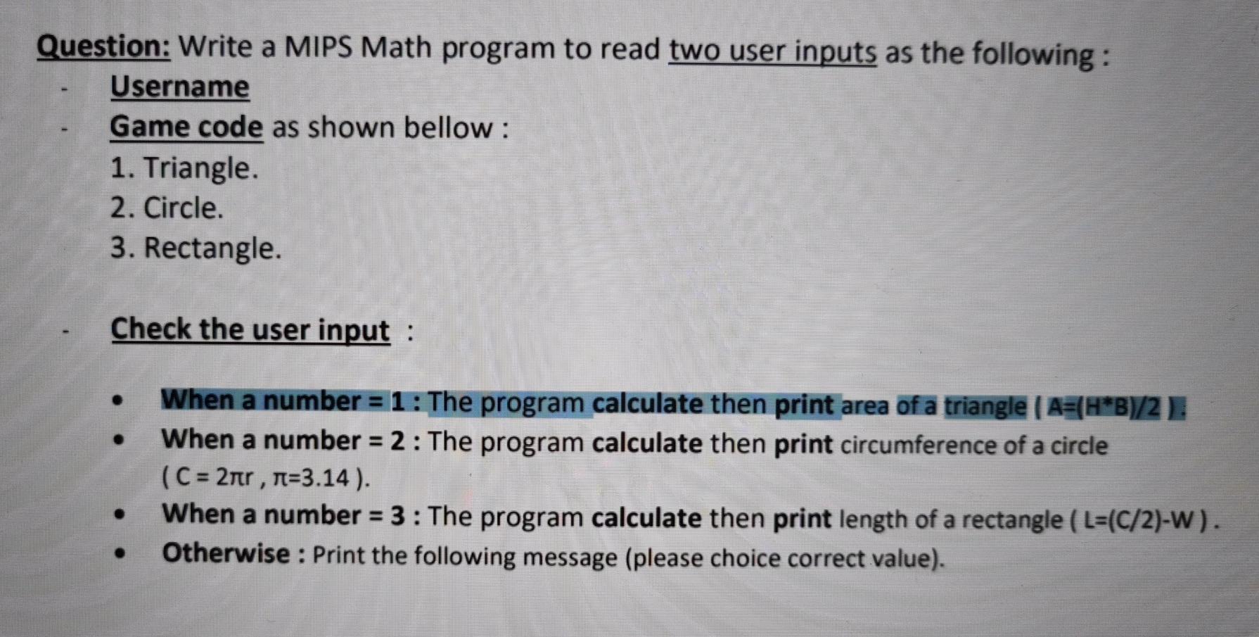 Solved Question: Write a MIPS Math program to read two user | Chegg.com