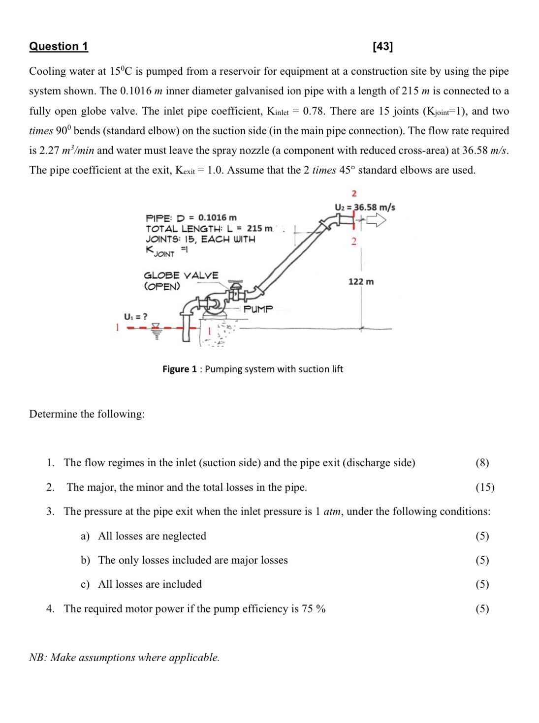 Solved Question 143Cooling water at 15°C ﻿is pumped from a | Chegg.com