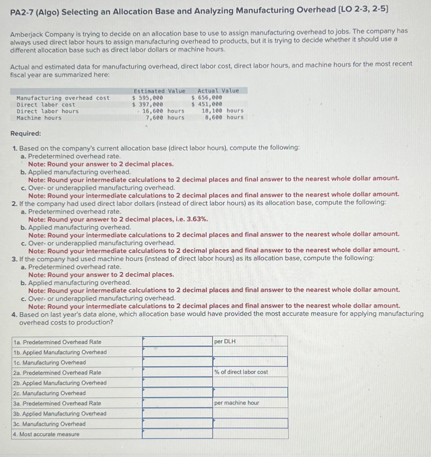Solved PA2-7 (Algo) ﻿Selecting an Allocation Base and | Chegg.com