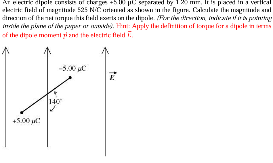 Solved An electric dipole consists of charges +-5.00μC | Chegg.com