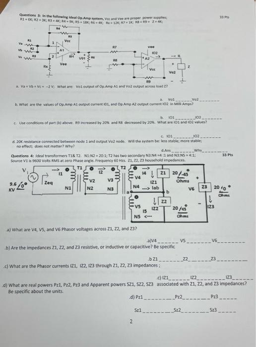 Solved Questions 3: In the following iffeal Op:Amp nystem, | Chegg.com