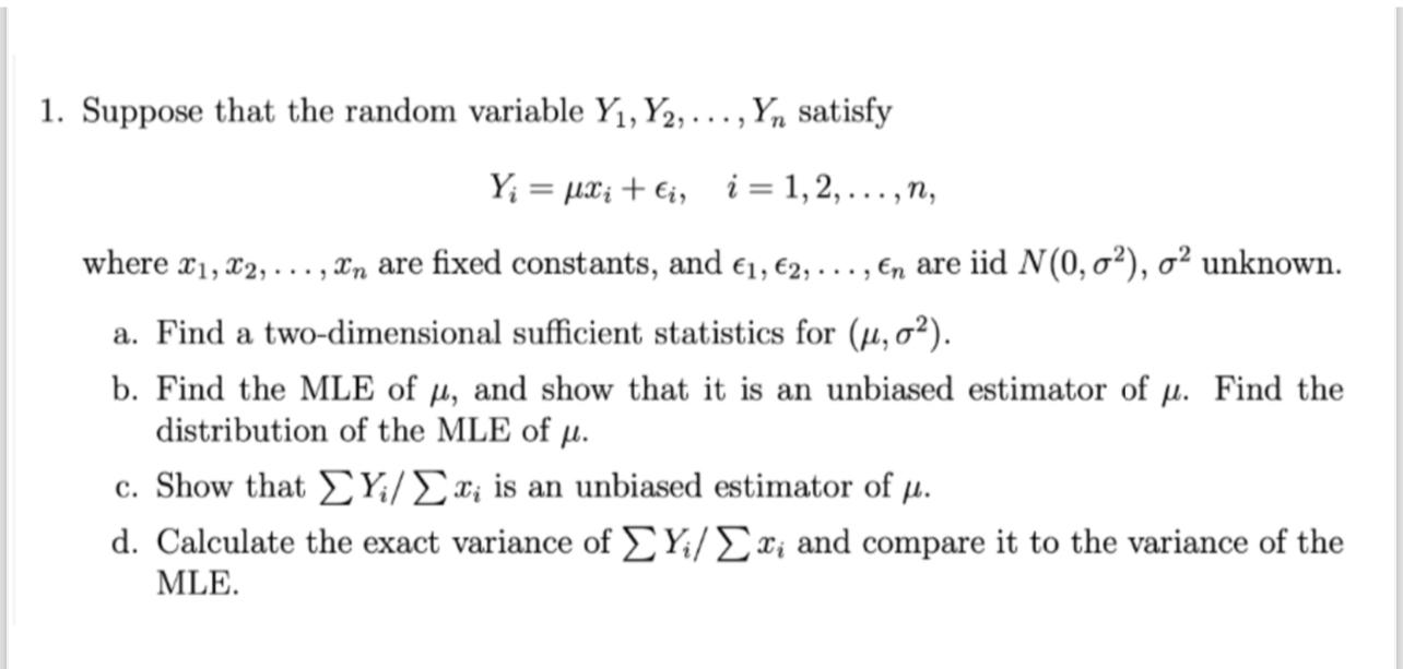 Solved Suppose that the random variable Y1,Y2,dots,Yn | Chegg.com