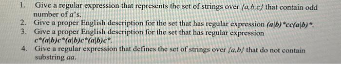 Solved 1. Give a regular expression that represents the set | Chegg.com