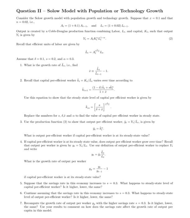 Solved Question II - Solow Model with Population or | Chegg.com Solved Question II - Solow Model with Population or | Chegg.com