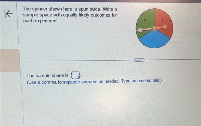 Solved The spinner shown here is spun twice. Write a sample | Chegg.com