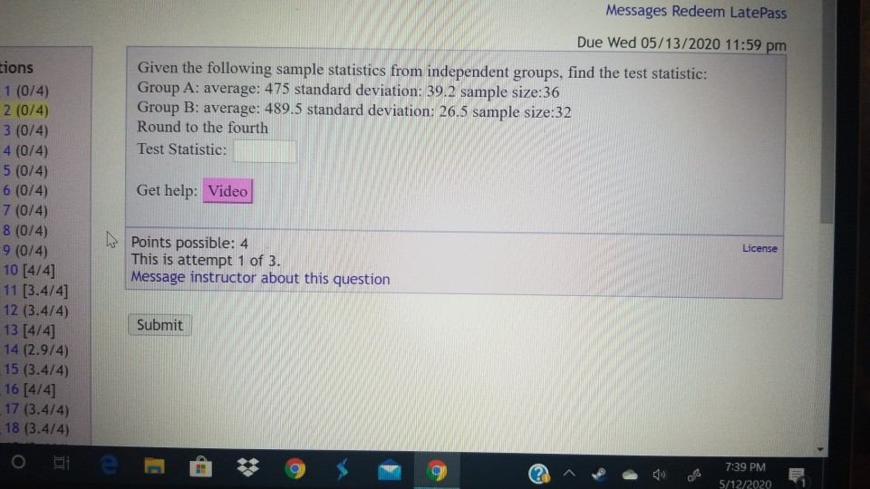 Solved Messages Redeem LatePass Due Wed 05/13/2020 11:59 pm | Chegg.com