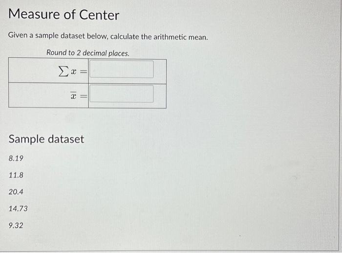 Solved Given a sample dataset below, calculate the | Chegg.com