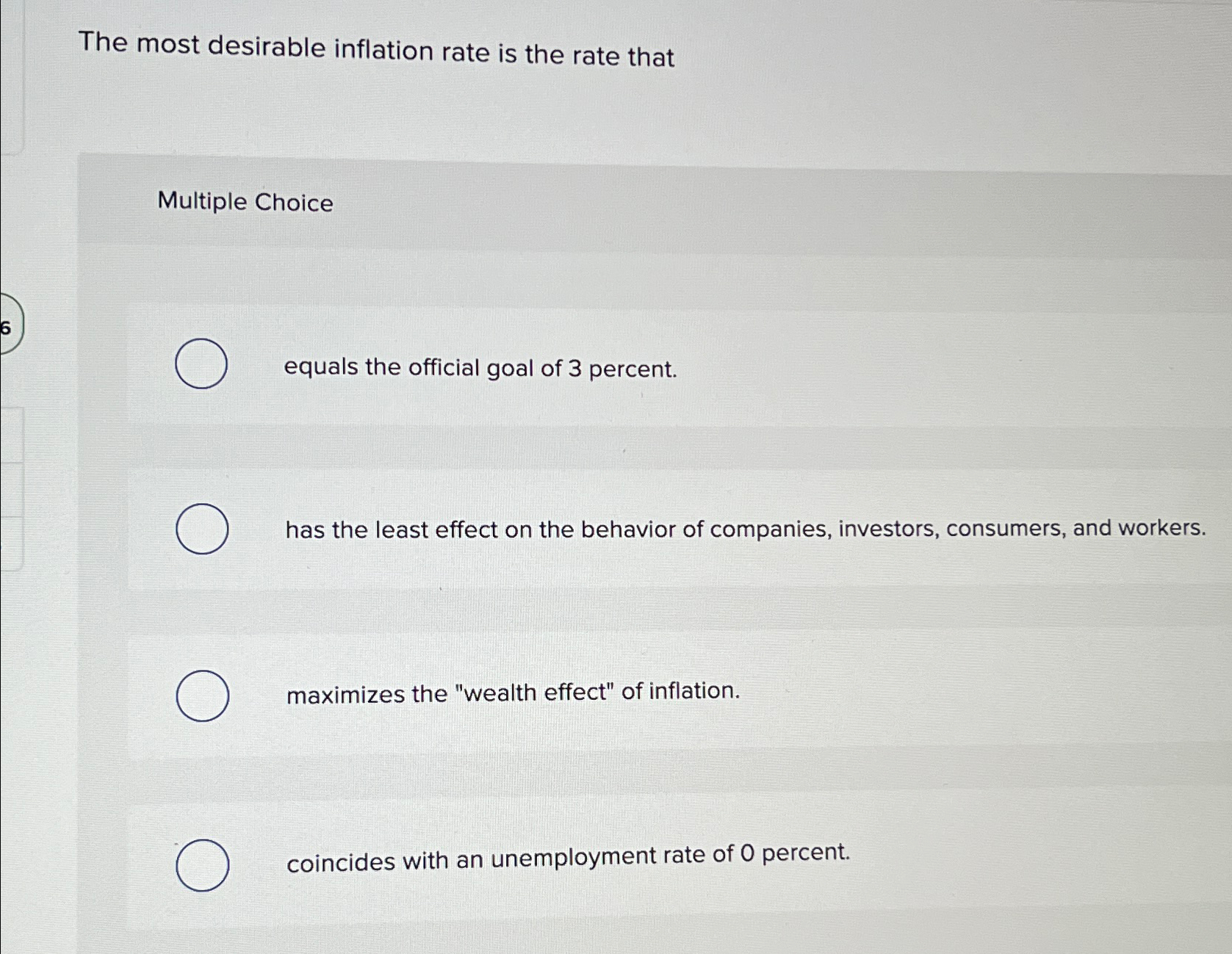 Solved The most desirable inflation rate is the rate | Chegg.com