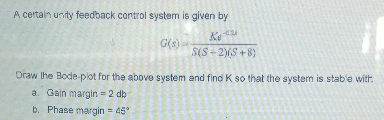 Solved A certain unity feedback control system is given by | Chegg.com