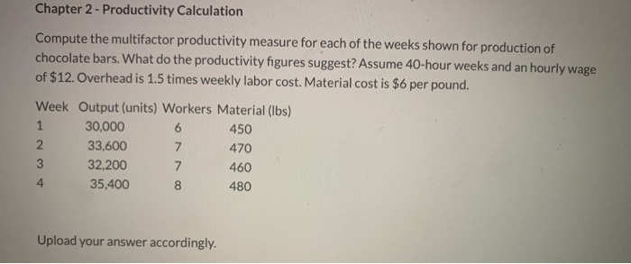 Solved Chapter 2 - Productivity Calculation Compute the | Chegg.com