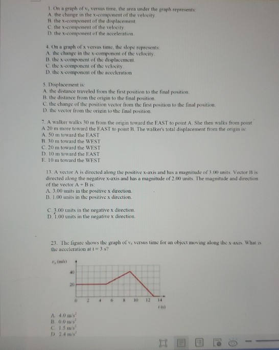 Solved 1. On a graph of , versus time, the area under the | Chegg.com