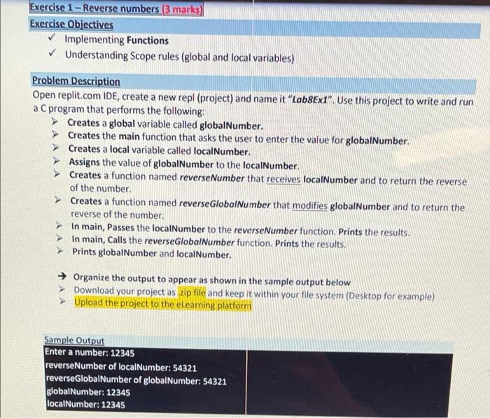 Solved Exercise 1 - Reverse numbers (3 marks Exercise | Chegg.com
