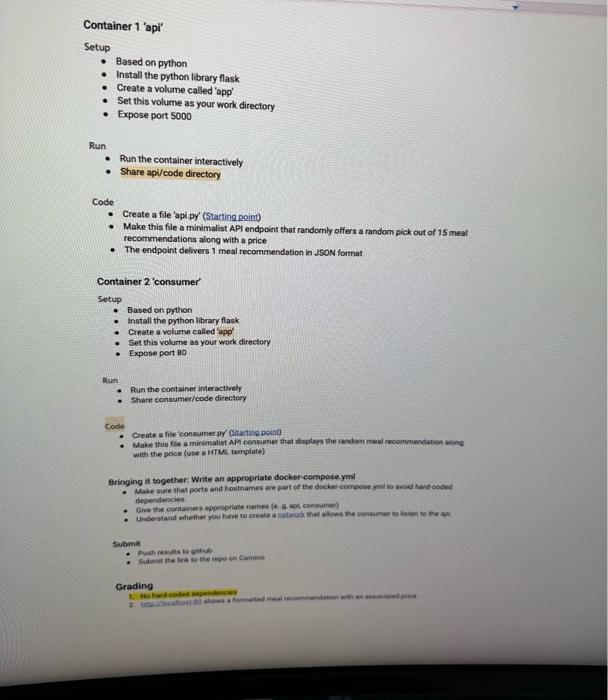 Solved Objective - Use docker-compose to build an 'api' | Chegg.com