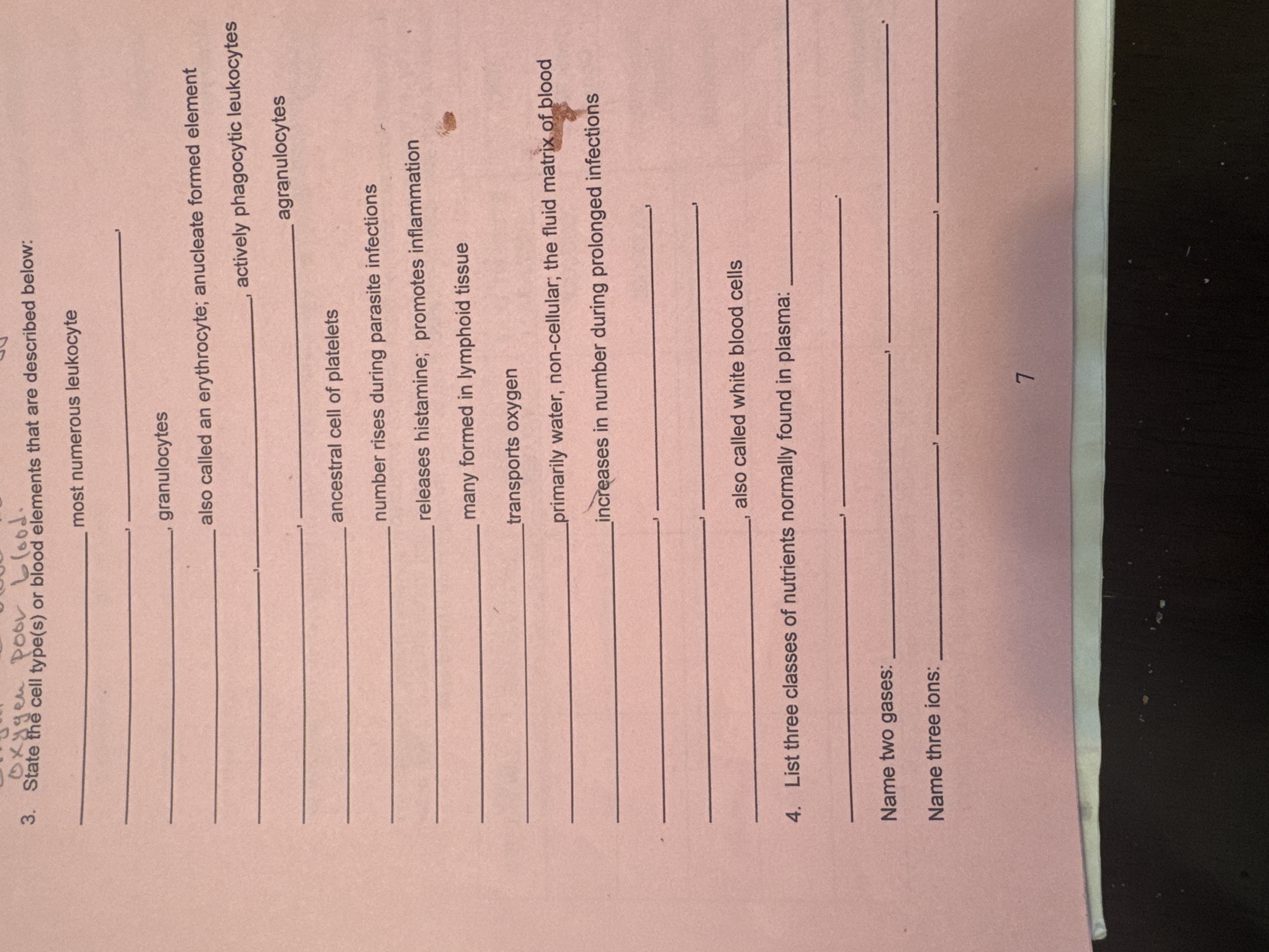 Solved 3. ﻿State the cell type(s) ﻿or blood elements that | Chegg.com