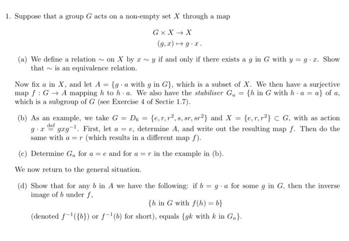 Solved 1. Suppose that a group G acts on a non-empty set X | Chegg.com