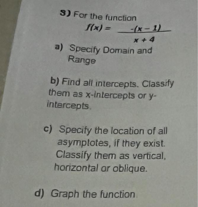 Solved 3) For the function f(x)=x+4−(x−1) a) Specify Domain | Chegg.com