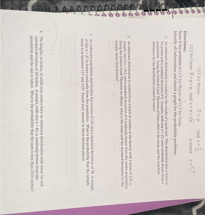 Solved CLT for Means x = μ CLT for Sums x = μ n and s=o•√n | Chegg.com
